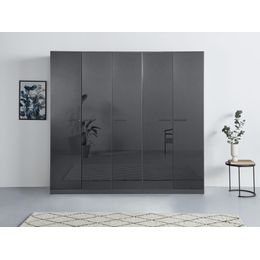 Dreht&uuml;renschrank Rauch "Kleiderschrank Schrank Garderobe OTELI inkl. Inneneinteilung", grau (graumetallic, hochglanz effektgrau), B:226cm H:210cm T:54cm, Holzwerkstoff, Schr&auml;nke, Dreht&uuml;renschrank, mit zus&auml;tzlichen Einlegeb&ouml;den, optional mit Spiegel MADE IN GERMANY
