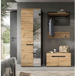 Garderoben-Set Home Affaire "REHAT, TOPSELLER, 4-teilig, Breite 160cm, individuell stellbar", grau (basalt grau, artisan eiche nachbildung), FSC-zertifizierter Holzwerkstoff, Kastenm&ouml;bel-Sets, Garderobenkombination, Kombination, Set, Flurgarderobe, Diele