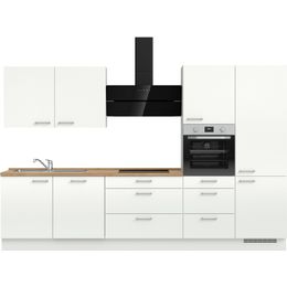 K&uuml;chenzeile Nobilia "Laser II", NEU: individuell anpassbar mit gratis Profi-Beratung", wei&szlig; (k&uuml;che: wei&szlig;, korpus: alpinwei&szlig;, arbeitsplatte: eiche havanna nachbildung), B:330,3cm H:216,6cm T:60cm, Komplettk&uuml;chen-Sets, K&uuml;chenzeile, vormontiert, 330 cm breit, optional mit verschiedenen E‑Ger&auml;te-Sets