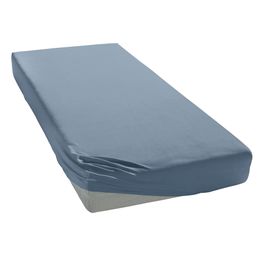 Spannbettlaken OTTO HOME "PHYSALIS in BASIC und PREMIUM Qualit&auml;t, 100% Baumwolle", blau (mittelblau), B:140cm L:200cm, Jersey (110 g/m&sup2;), Obermaterial: 100% Baumwolle, Bettlaken, Spannbettlaken, f&uuml;r Matratzen bis 18 cm H&ouml;he, Bettlaken, Spannbetttuch, pflegeleicht