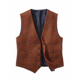 Mey & Edlich Mey & Edlich Herren Harris-Weste Karo Orange 100 % Schurwolle