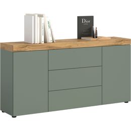 Sideboard OTTO HOME "MAMBO, Breite 160cm, 2 T&uuml;ren, 3 Schubk&auml;sten, push-2-open", smoke gr&uuml;n, wotan eiche nachbildung, B:160cm H:80cm T:37cm, FSC-zertifizierter Holzwerkstoff, Sideboards, Sideboard, Kommode, Anrichte, Wohnzimmer, Schlafzimmer