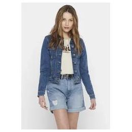 Jeansjacke Only "ONLTIA DNM JACKET MB BEX02 NOOS", Damen, Gr. 42, blau (medium blau denim), Denim/Jeans, Obermaterial: 98% Baumwolle, 2% Elasthan, unifarben, figurbetont normal, Jacken Jeansjacke, in leichter Used-Waschung mit Stretch