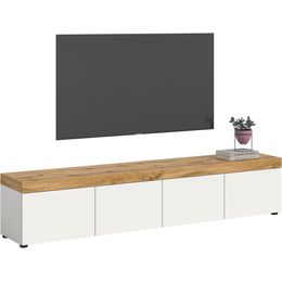 Lowboard OTTO HOME "MAMBO, Breite 200cm, 4 Klappen, stehend oder h&auml;ngend", platin wei&szlig;, wotan eiche nachbildung, B:200cm H:41cm T:37cm, Sideboards, Lowboard, Lowboard, TV Unterschrank, Tv-Schrank, Wohnzimmer