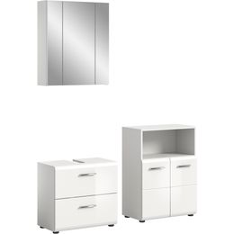 Badm&ouml;bel-Set Welltime "FLORENZ, 3-teilige Badkombination, hochwertige MDF-Front", wei&szlig; (wei&szlig;, wei&szlig; hochglanz), B:135cm H:185cm T:32cm, Holzwerkstoff, MDF, Kastenm&ouml;bel-Sets, Badm&ouml;bel-Set, Bad-Kombination, Bad-M&ouml;bel, Badezimmer, Kombination, Kombi