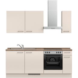 K&uuml;chenzeile Nobilia "Laser I", NEU: individuell anpassbar mit gratis Profi-Beratung", beige (k&uuml;che: natur, korpus: sandfarben, arbeitsplatte: eiche havanna nachbildung), B:210,3cm H:216,6cm T:60cm, Komplettk&uuml;chen-Sets, K&uuml;chenzeile, vormontiert, 210 cm breit, optional mit verschiedenen E‑Ger&auml;te-Sets