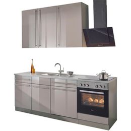 Wiho-K&uuml;chen K&uuml;chenzeile WIHO K&Uuml;CHEN "Chicago", braun (k&uuml;che: natur, korpus: tr&uuml;ffelfarben, arbeitsplatte: canvas grau), B:220cm T:60cm, Komplettk&uuml;chen-Sets, K&uuml;chenzeile, ohne E-Ger&auml;te, Breite 220 cm