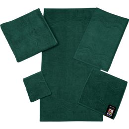Waschhandschuh Ross "Cashmere feeling", gr&uuml;n (moosgr&uuml;n), B:16cm L:22cm, Frottier, Baumwolle, Handt&uuml;cher, mit Wellen-Bord&uuml;re