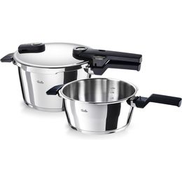 Schnellkochtopf Fissler "VitaquickElemental Dampfkochtopf Premium Drucktopf", silber, B:30cm H:22,5cm L:40cm &Oslash;:22cm, T&ouml;pfe, Schnellkochtopf, Schnellkochtopf-Set mit 2 Garstufen und Superthermic Boden
