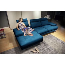 Ecksofa Calia italia "Toby Wing, B/T: 308/153 cm, Multifunktionssofa, Designsofa, L-Form", blau (ottanio mario), B:308cm H:90cm T:153cm, Mikrofaser mit Nubuk Optik (100% Polyester), Sofas, Ecksofa, inkl. Sitztiefenverstellung und Armlehnfunktion, F&uuml;&szlig;e in schwarz matt