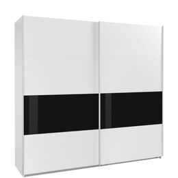 Schwebet&uuml;renschrank wimex "Bramfeld Kleiderschrank", schwarz (wei&szlig;, absetzung schwarzglas), B:225cm H:236cm T:64cm, Schr&auml;nke, Schwebet&uuml;renschrank, mit Glaselementen und zus&auml;tzlichen Einlegeb&ouml;den