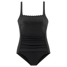 Badeanzug Lascana "Camilla", Damen, Gr. 40, Cup B, schwarz-wei&szlig; (schwarz, wei&szlig;), Polyamid, kontrastfarbene Details, unifarben, Badeanz&uuml;ge Badeanzug, mit Miedereinsatz, eingearbeitete Softcups, Unterbrustgummi vorne