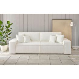 3-Sitzer OTTO HOME "FINNLEY, Schlafsofa 257 cm - OTTO. Verl&auml;ssliche Qualit&auml;t.", wei&szlig;, B:257cm H:85cm T:102cm, Bezugstoff aus 90% recyceltem Material ;Aqua Clean ;Gramatur 580g/ qm +/- 5%, Sofas, mit Bettkasten, in Boucl&eacute;, Struktur fein und Mega Cord