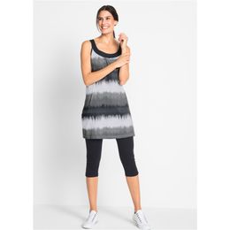 Jerseykleid bonprix, Damen, Gr. 48/50 (XL), N-Gr, schwarz graphisch bedruckt, Jersey, Obermaterial: 100% Baumwolle. Unterteil: 95% Baumwolle, 5% Elasthan, bedruckt, mehrfarbig, bequem 3/4-L&auml;nge, tiefer Rundhals, Kleider Jerseykleid, mit Capri-Leggings in 3/4-L&auml;nge