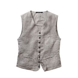 Hannes Roether Herren Designerweste be26ver Beige Vorne: 100 % Leinen