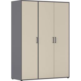 Kleiderschrank Rauch "VOYAGER Garderobe W&auml;scheschrank Schlafzimmer", beige (champagner), graumetallic, griffe graumetallic, B:140cm H:194cm T:53cm, Holzwerkstoff, Schr&auml;nke, Kleiderschrank, mit 2 modernen Griffvarianten, viel Stauraum MADE IN GERMANY