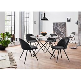 Essgruppe OTTO HOME "Emmajonas", schwarz-wei&szlig; (wei&szlig;, schwarz), Samtoptik, Sitzm&ouml;bel-Sets, Essgruppe, moderner runder Tisch in Marmoroptik