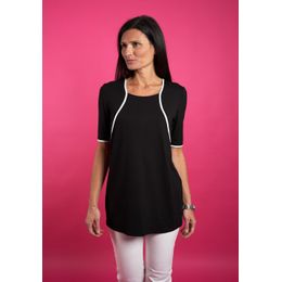 T-Shirt Seidel Moden "Exklusiv bei OTTO", Damen, Gr. 36, schwarz (schwarz,99), Jersey, Obermaterial: 95% Viskose, 5% Elasthan, kontrastfarbene Details, unifarben, regular fit Po-bedeckend, Rundhals, Shirts T-Shirt, in 2in1 Optik, MADE IN GERMANY