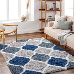 Teppich LIVABLISS "SMOLENSK", blau (navy), B:160cm H:62,53mm L:220cm, Kunstfaser, Teppiche, Teppich, Moderner Shaggy Teppich mit besonders weichem Hochflor