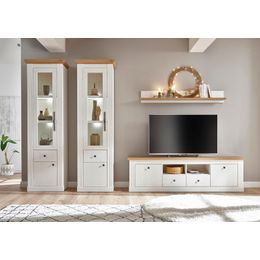 Wohnwand OTTO HOME "Westminster", wei&szlig; (pinie wei&szlig;, wotan eiche), B:342cm, Kastenm&ouml;bel-Sets, Holz Wohnw&auml;nde Wohnwand, im romantischen Landhausstil