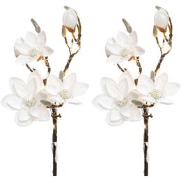 Kunstzweig CREATIV DECO "Weihnachtsdeko", wei&szlig;, H:92cm, Kunstpflanzen, Kunstzweig, Magnolie, 2er Set, mit 13 LEDs + beschneiter Optik, batteriebetrieben