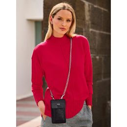 Stehkragenpullover Heine "Pullover", Damen, Gr. 40, rot, 50% Viskose, 25% Polyester, 25% Polyamid, unifarben, Pullover Stehkragenpullover