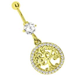 Adelia&acute;s Bauchnabelpiercing ADELIA&acute;S "Piercing - Bauchnabelpiercing 316L Stahl Baum des Lebens Ste", gold, Piercings, Damen, Baum des Lebens mit Stein, &Oslash; 12 mm, 1,6 mm St&auml;rke, 316L Stahl