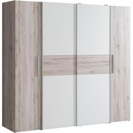 Kleiderschrank FORTE "Kalixtus, Made in Europe", wei&szlig; (sand eiche, wei&szlig;), B:200,1cm H:190,5cm T:61,6cm, FSC-zertifizierter Holzwerkstoff, Schr&auml;nke, Kleiderschrank, Kombination aus Dreh- und Schwebet&uuml;ren, mehrere Farben