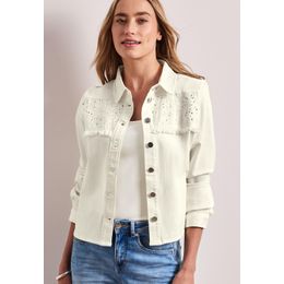 Jeansjacke Street One, Damen, Gr. 34, ecru washed, Jeans, 98% Baumwolle, 2% Elasthan, unifarben, normal normal, V-Ausschnitt, B&uuml;ndchen, Jacken Jeansjacke, aus Baumwolle mit Stretchanteil