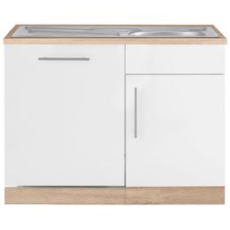 Wiho-K&uuml;chen Sp&uuml;lenschrank WIHO K&Uuml;CHEN "Cali", wei&szlig; (front: wei&szlig; matt, korpus und arbeitsplatte: sonoma eichefarben), B:110cm H:85cm T:60cm, Schr&auml;nke, Sp&uuml;lenschrank, 110 cm breit, inkl. T&uuml;r/Sockel f&uuml;r Geschirrsp&uuml;ler