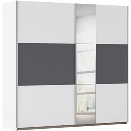 Schwebet&uuml;renschrank Rauch "Kleiderschrank Schrank Garderobe ASTANA", wei&szlig; (alpinwei&szlig;, graumetallic), B:218cm H:210cm T:59cm, Holzwerkstoff, Schr&auml;nke, Schwebet&uuml;renschrank, mit 3 Spiegelelementen, Metallgriffleisten alufarbig MADE IN GERMANY