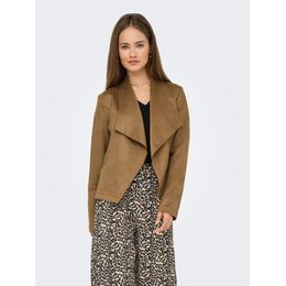 Kurzjacke Only "ONLJOLINE FAUX SUEDE DRAPY JACKET OTW", Damen, Gr. S, braun (cognac), Web, Obermaterial: 92% Polyester, 8% Elasthan, unifarben, regular fit, V-Ausschnitt, Jacken Kurzjacke, in Wildleder Optik