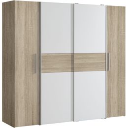 Kleiderschrank FORTE "Kalixtus, Made in Europe", wei&szlig; (sonoma eiche, wei&szlig;), B:200,1cm H:190,5cm T:61,6cm, FSC-zertifizierter Holzwerkstoff, Schr&auml;nke, Kleiderschrank, Kombination aus Dreh- und Schwebet&uuml;ren, mehrere Farben, Topseller
