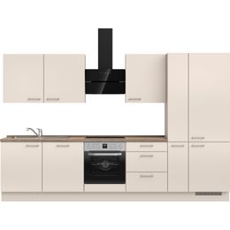 K&uuml;chenzeile Nobilia "Laser II", NEU: individuell anpassbar mit gratis Profi-Beratung", k&uuml;che: natur, korpus: sandfarben, arbeitsplatte: eiche havanna nachbildung, B:330,3cm H:216,6cm T:60cm, Komplettk&uuml;chen-Sets, K&uuml;chenzeile, vormontiert, 330 cm breit, optional mit verschiedenen E‑Ger&auml;te-Sets