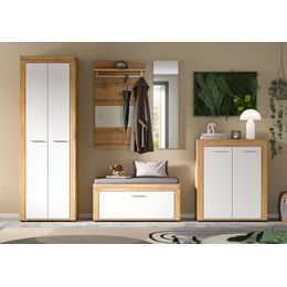 Garderoben-Set Home Affaire "AOSTA, Breite 285cm, 6-teilige Garderobenkombination", wei&szlig; (wotan eiche nachbildung), B:285cm H:191cm T:35cm, Kastenm&ouml;bel-Sets, Flurkombination, Kombination, Garderobe, Dielen-Set, Garderobenm&ouml;bel