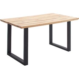 Esstisch MCA LIVING "Palais Esstisch", beige (naturfarben, schwarz, naturfarben), B:140cm H:77cm T:90cm, Zerreiche, durchgehende Lamelle, Tische, Esstisch, durchgehende Lamelle aufgedoppelt