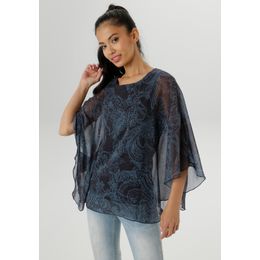 Chiffonbluse Aniston SELECTED, Damen, Gr. 36, schwarz (marine, hellblau, schwarz), Chiffon, Obermaterial: 100% Polyester. Futter: 95% Viskose, 5% Elasthan, bedruckt, gemustert, l&auml;ssig geschnitten h&uuml;ftbedeckend, Rundhals, weit, Blusen Chiffonbluse, im modischen Lagenlook