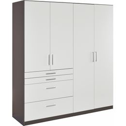 Dreht&uuml;renschrank Rauch "Kleiderschrank Schrank Garderobe Garderobenschrank HOMBURG", wei&szlig; (graumetallic, hochglanz wei&szlig;), B:181cm H:197cm T:54cm, Holzwerkstoff, Schr&auml;nke, Dreht&uuml;renschrank, mit viel Stauraum, oberer Schubkasten mit Einteilung MADE IN GERMANY
