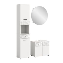 Badezimmer-Set Welltime "VICENZA, Breite 110cm, 3-teilig, mit Ornamentabsetzung", wei&szlig;, B:110cm H:187cm T:37cm, Holzwerkstoff, MDF, Kastenm&ouml;bel-Sets, Hochschrank, Waschbeckenunterschrank und Spiegelschrank