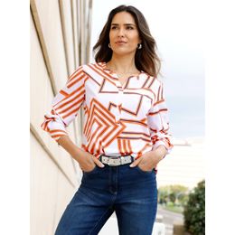 Schlupfbluse Classic Basics, Damen, Gr. 52, orange (wei&szlig;, orange, bedruckt), 100% Polyester, bedruckt, gemustert, mehrfarbig, V-Ausschnitt, Blusen Schlupfbluse