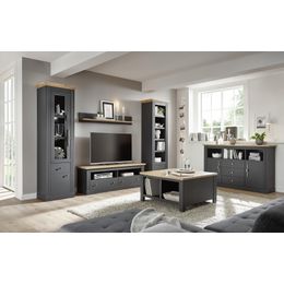 Wohnwand OTTO HOME "Westminster", grau (dunkelgrau, wotan eiche), B:315cm, Kastenm&ouml;bel-Sets, Holz Wohnw&auml;nde Wohnwand, im romantischen Landhausstil