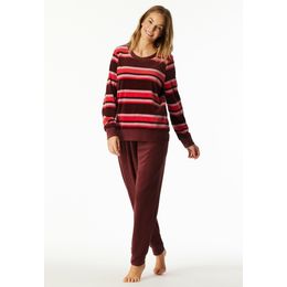 Schlafanzug Schiesser "Comfort Nightwear", Damen, Gr. 50, burgund, Stoff, Obermaterial: 75% Baumwolle, 25% Polyester, bequem lang, Rundhals, Homewear-Sets Schlafanzug, Baumwollmischung, Rundhals-Ausschnitt, lang&auml;rmelig, Velour-Qualit&auml;t