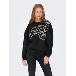 Jacqueline de Yong Sweatshirt JDY "JDYCANOA L/S EMB SWEAT JRS NOOS", Damen, Gr. M, wei&szlig; (schwarz detail:emb wei&szlig; flower), Sweatware, Obermaterial: 60% Polyester, 40% Baumwolle, gemustert, normal, Rundhals, Rippb&uuml;ndchen, Sweatshirts Sweatshirt