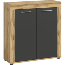 Highboard Home Affaire "AOSTA, H&ouml;he 88 cm, 2 T&uuml;ren, 3 F&auml;cher, 2 Einlegeb&ouml;den", grau (wotan eiche nachbildung, grau), B:80cm H:88cm T:35cm, Sideboards, Highboard, Kommode, Schrank, Anrichte, Standschrank, Sideboard, Wohnzimmer