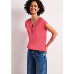 T-Shirt Street One, Damen, Gr. 38, striking coral, Web, 50% Modal, 50% Baumwolle, unifarben, normal normal, Rundhals, abgesteppt, Shirts T-Shirt, mit geschlitztem Rundhalsausschnitt