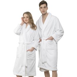 Bademantel HAMMETEX "Bademantel unisex, ultraweicher & flauschiger Fleecemantel" Gr. M, wei&szlig;, L:126cm, Fleece, Hausm&auml;ntel, Bademantel, ideal f&uuml;r Sauna & Spa, Hotelbademantel, Morgenmantel