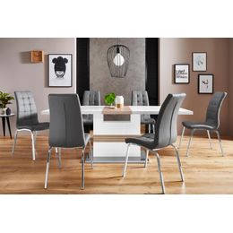 Essgruppe OTTO HOME "Perez/Lila", wei&szlig; (wei&szlig; hochglanz, grau), Sitzm&ouml;bel-Sets, Essgruppe, mit 4 St&uuml;hlen, Tisch ausziehbar, Breite 160-200 cm