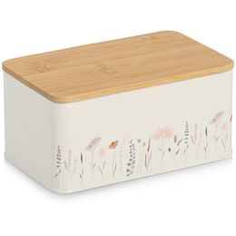 Vorratsdose zeller PRESENT "m. Bambusdeckel "Flowers", wei&szlig;, B:12,5cm H:95cm L:20,5cm, Bambus, Metall, Lebensmittelaufbewahrungsbeh&auml;lter, Vorratsdose, Moderne Materialkombination, 1650 ml