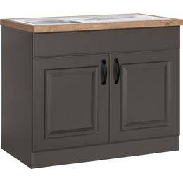 Wiho-K&uuml;chen Sp&uuml;lenschrank WIHO K&Uuml;CHEN "Erla", grau (front: kassette anthrazit, korpus: anthrazit, arbeitsplatte: kastelleiche), B:100cm H:86cm T:60cm, Schr&auml;nke, Sp&uuml;lenschrank, 100 cm breit mit Kassettenfront