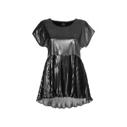 Madeleine Mode Kurzarmshirt MADELEINE "Shirt Metallic-Shirt mit Plissee, Rundhals", Damen, Gr. 42, schwarz (schwarz, silberfarben), Obermaterial: 100% Polyester PES., Modern, Shirts